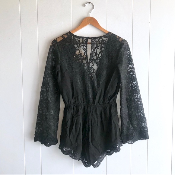 essue | Pants & Jumpsuits | Nwt Essue Black Lace Long Sleeve Romper ...